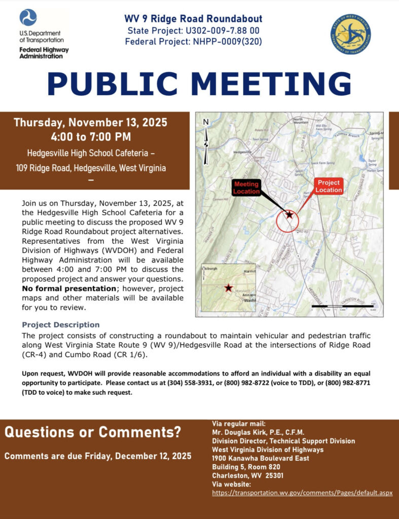 WVDOT To Hold Public Meeting Thursday to Discuss Rt. 9 Roundabout ...